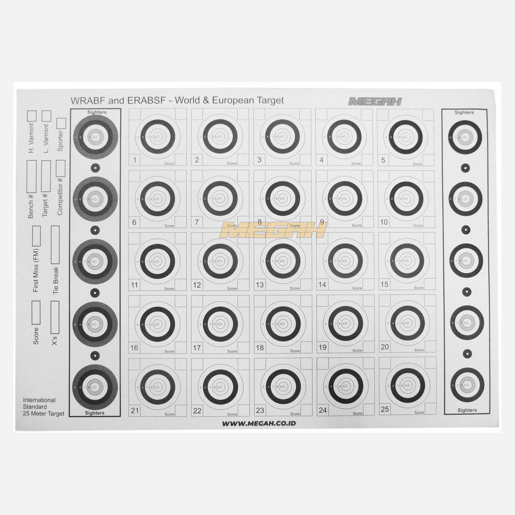 Kertas Target Benchrest WRABF 25M Standard Internasional – Megah Sport